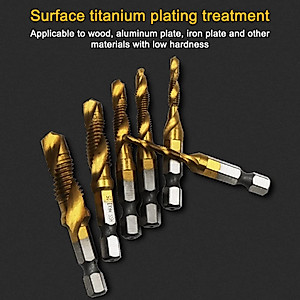 Omninmo 6 Pcs 1/4" Hex Shank Titanium Combination Drill Tap Bit Set Screw Tapping Countersink Drill Bits Metric Thread M3-M10 Taps Tool(M3, M4, M5, M6, M8, M10)
