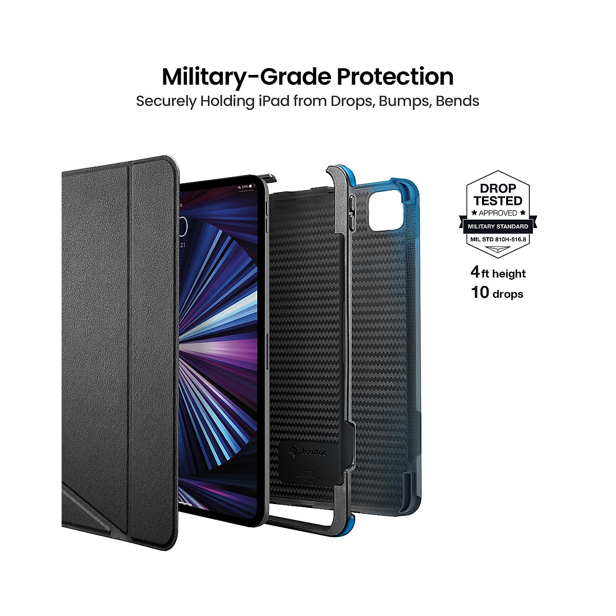tomtoc Vertical Case for iPad Pro 11-inch 4th/3rd Gen 2021-2022, Slim Protective Anti-Bend Case with Magnetic Stand for 3 Use Modes, Support Wireless iPad Pencil Charging, Black
