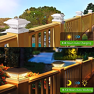 LETMY Solar Post Cap Lights Outdoor, 6 Pack High Brightness Solar Powered Fence Post Cap Lights Outdoor Waterproof for 4x4, 4.5x4.5, 5x5 Posts Fence Deck Patio Garden Decoration