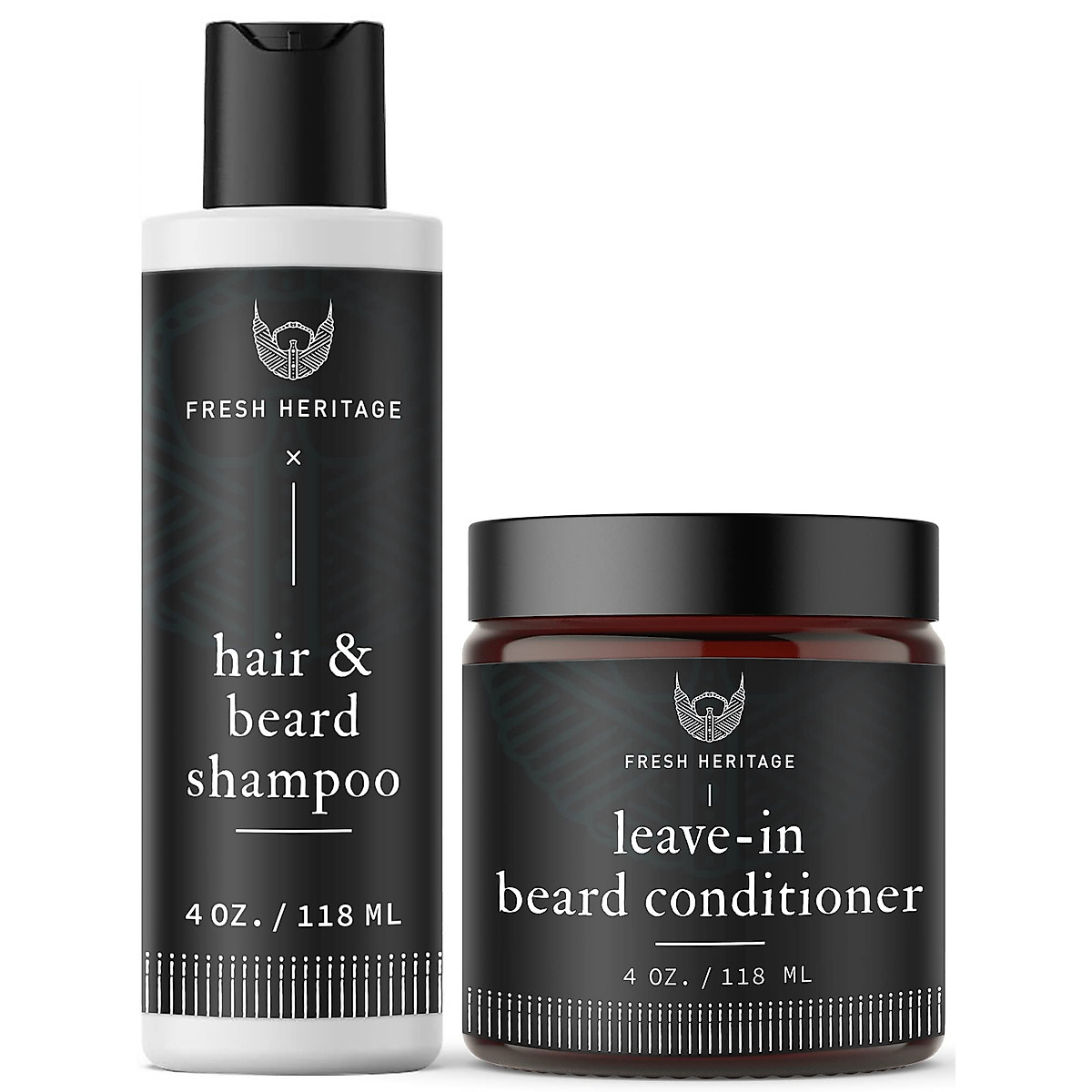 Fresh Heritage Premium Men's Beard Care Bundle - Shampoo with Tea Tree, Conditioner with Argan Oil - Softens, Smooths & Promotes Beard Growth - 100% Natural Grooming Kit