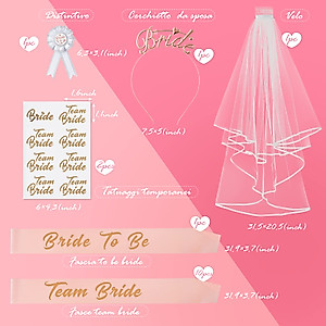 Fontien Bride to Be Bachelorette Party Supplies, 16pcs Bachelorette Party Decorations Kit Bride to Be Sash Veil Tiara Tattoos for Bridal Shower Wedding Decorations, Rose Gold