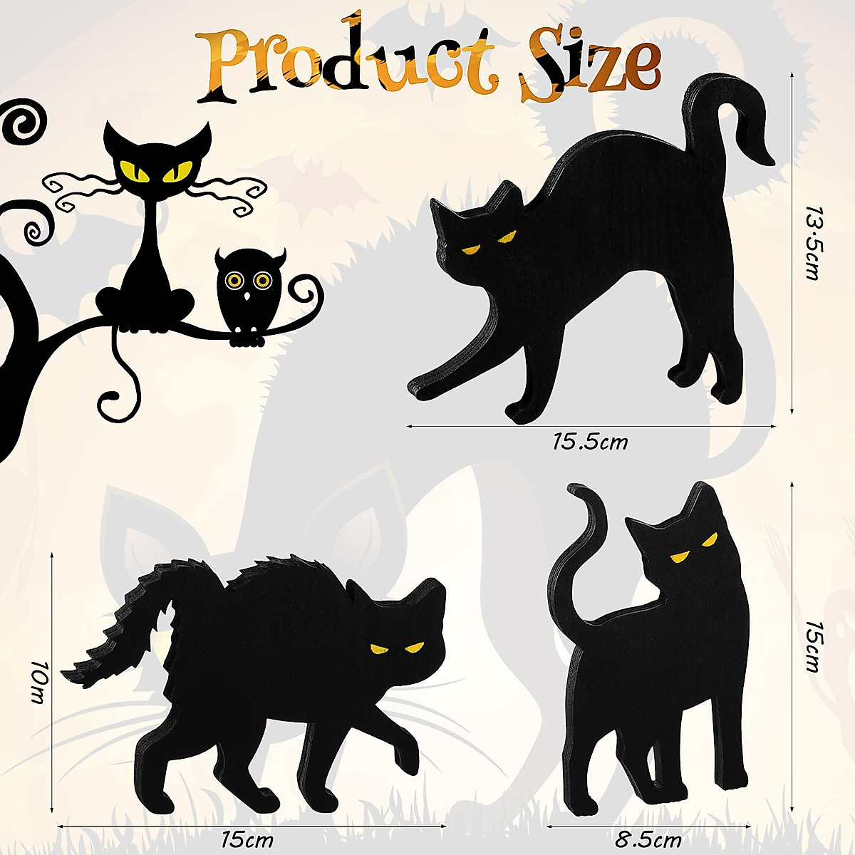 Yulejo 3 Pieces Halloween Black Cat Wood Decors Wooden Black Cat Silhouette Decor Halloween Wood Cat Table Centerpiece Signs Hanging Cat Wall Art Signs for Halloween Home Office Party Supply