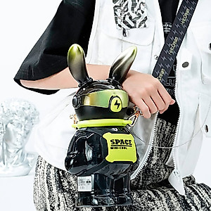 Creative Water Bottle Cup with Straw and Strap, Cute Water Bottles Large Capacity Leak-Proof Bottles (Gray)