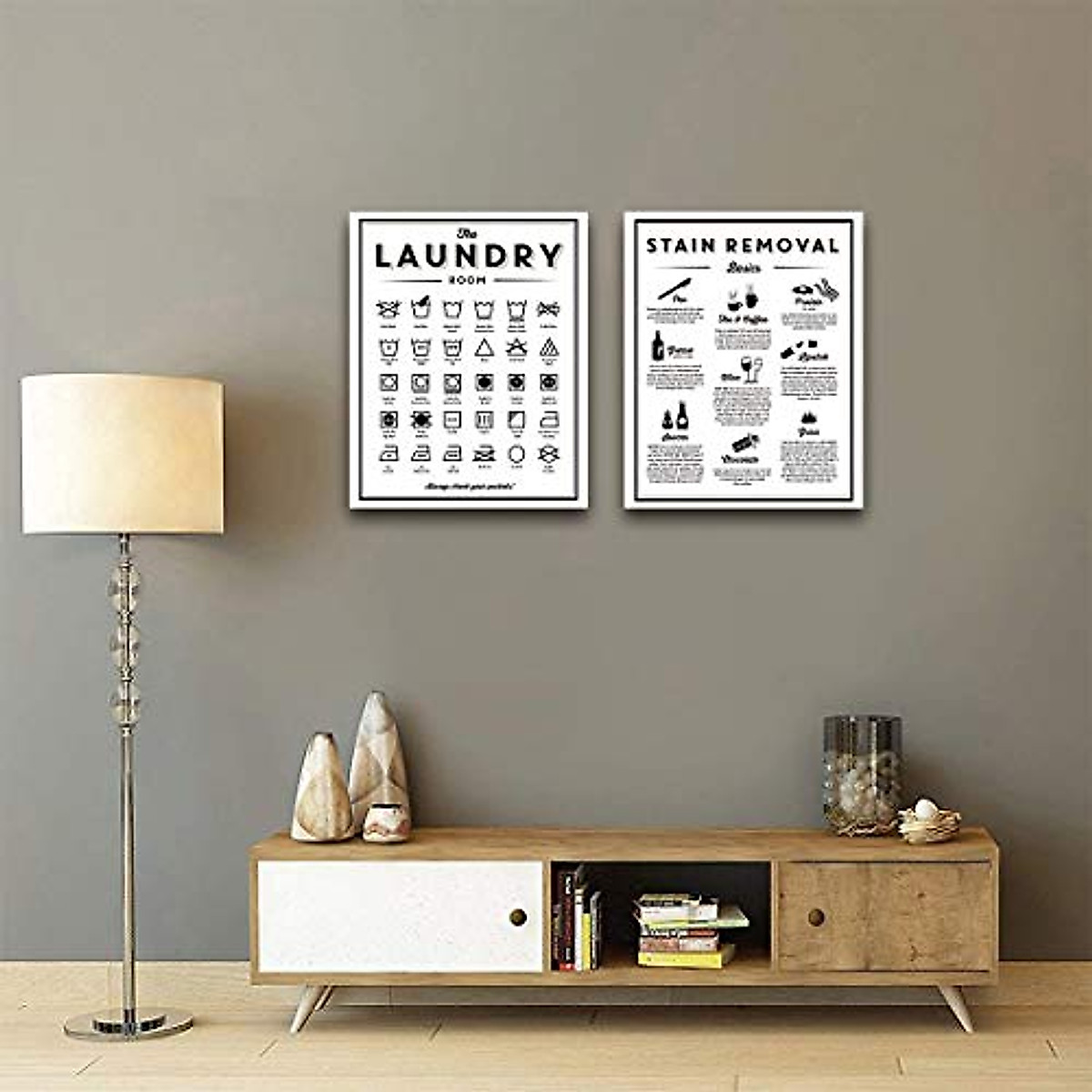 Ecyanlv Symbols and Stain Removal Laundry Sign Canvas Art Posters Prints Black White Painting Laundry Room Wall Decor Housewarming Gift 16X20Inchx2 Unframed