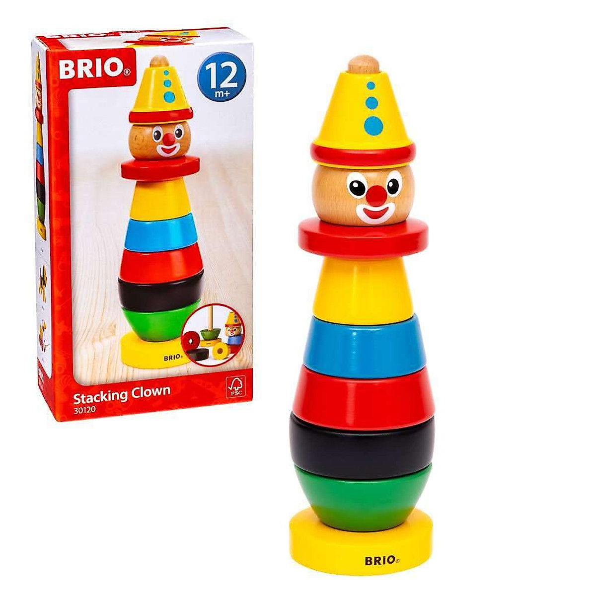 BRIO Infant & Toddler 30120 - Stacking Clown - 9 Piece Wood Stacking Toy for Kids Ages 1 and Up