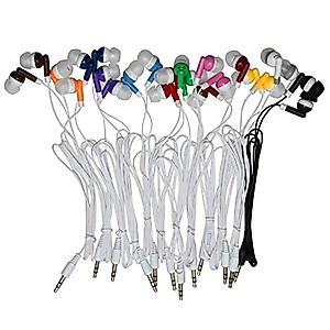 Deal Maniac Wholesale Kids Bulk Earbuds Headphones (25-Pack) Earphones, 12 Assorted Colors,for Schools, Libraries, Hospitals