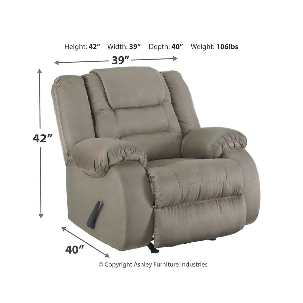 Signature Design by Ashley McCade Contemporary Manual Pull Tab Rocker Recliner, Gray