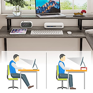 COTUBLR Two Person Desk with Monitor Stand, 83.7 Inch Extra Long Computer Desk 2 Person Desk with Storage Shelves, Double Long Desk Study Writing Desk Workstation for Home Office, Grey Oak