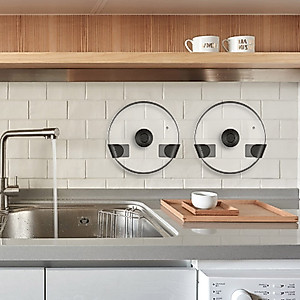 ywchoshe 6 Pairs Pot Lid Organizer, Adjustable Wall Mount Pot Lid Holder Organizer, Kitchen Cabinet Door Organizer Pot Lids Holder Hangers for Kitchen Wall Inside Cabinet Door, Black