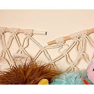 Lilly's Love Stuffed Animal Macrame Hammock Display Swing w/String Lights | Large Boho Style Rope Net Holder for Kids Toys | Hanging Corner Nursery Storage Organizer for Your Plushie Pets (White)