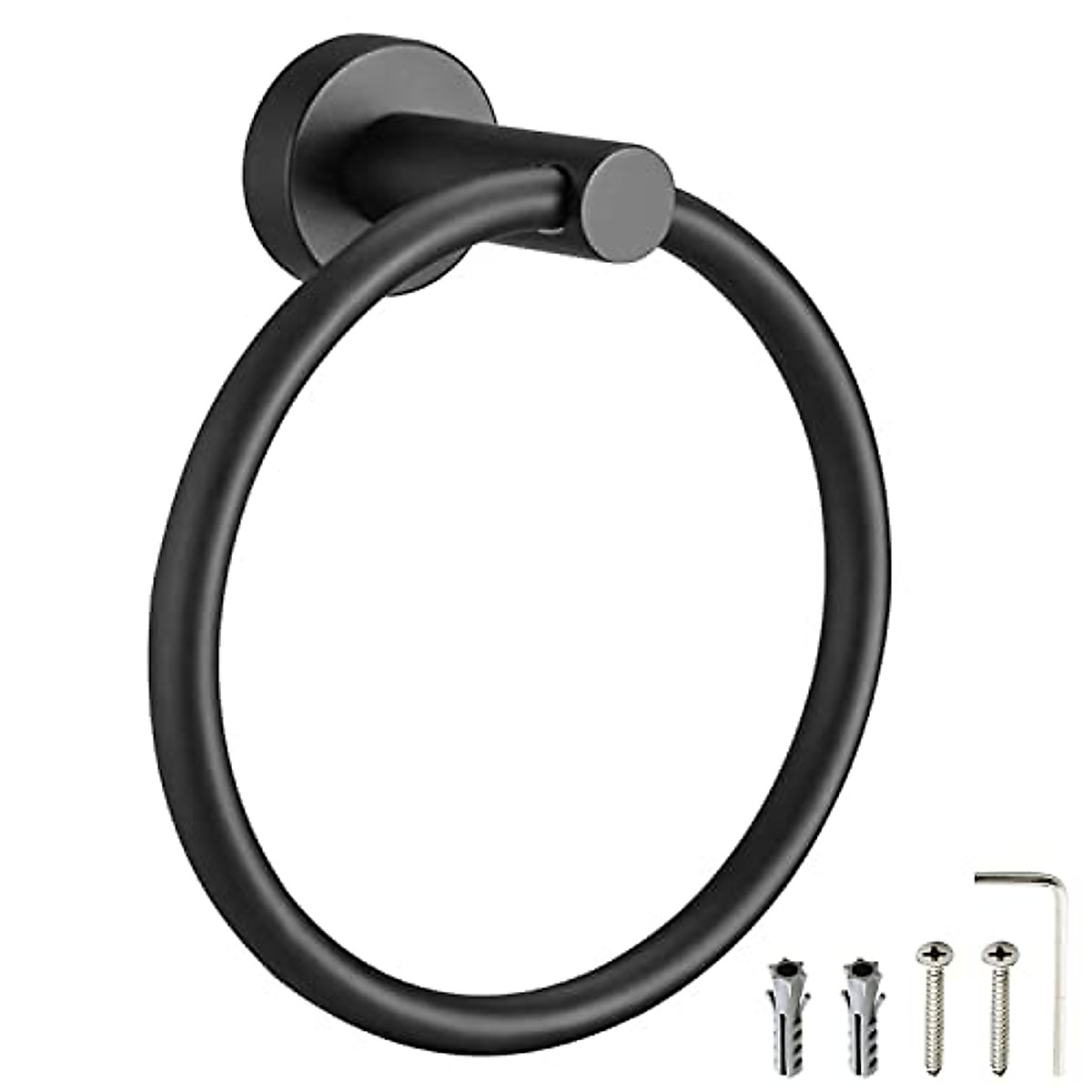 Sayoneyes Matte Black Towel Ring - Premium Quality SUS304 Stainless Steel Rust Proof Hand Towel Holder – Heavy Duty Round Towel Holder for Bathroom Wall Mounted