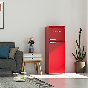 Galanz GLR12TRDEFR Refrigerator, Dual Door Fridge, Adjustable Electrical Thermostat Control with Top Mount Freezer Compartment, Retro Red, 12.0 Cu Ft
