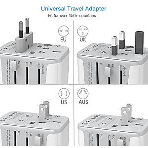 TESSAN Universal Travel Adapter, International Power Adapter with 4 USB Ports (1 USB C), Worldwide Plug Adaptor Wall Charger for USA to Europe UK France Germany Spain Ireland Australia(Type C/G/A/I)
