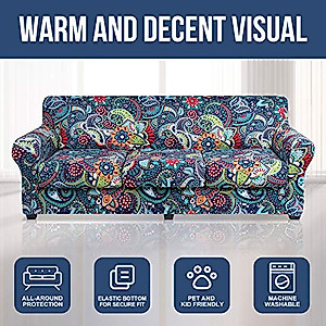 hyha Couch Cover, Floral Pattern, Stretch, Printed, 4 Pieces, Sofa Slipcovers, for 3 Separate Cushion Couch, Washable Furniture Protector for Dogs(Paisley Floral)