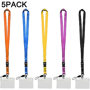YOUOWO 5 Pack Lanyards with ID Badge Holder Neck Office Lanyards with Horizontal Name tag Card Holders Cruise lanyards for id Badges Holder Black Blue Yellow Orange Purple Lanyards