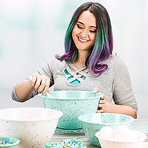Zak Designs Confetti Mixing Bowl Set, Nesting Bowls for Space Saving Storage, Made with Durable Eco-Friendly Melamine, Great for Prepping and Serving Food (Mint & White, 4pcs, BPA-Free)