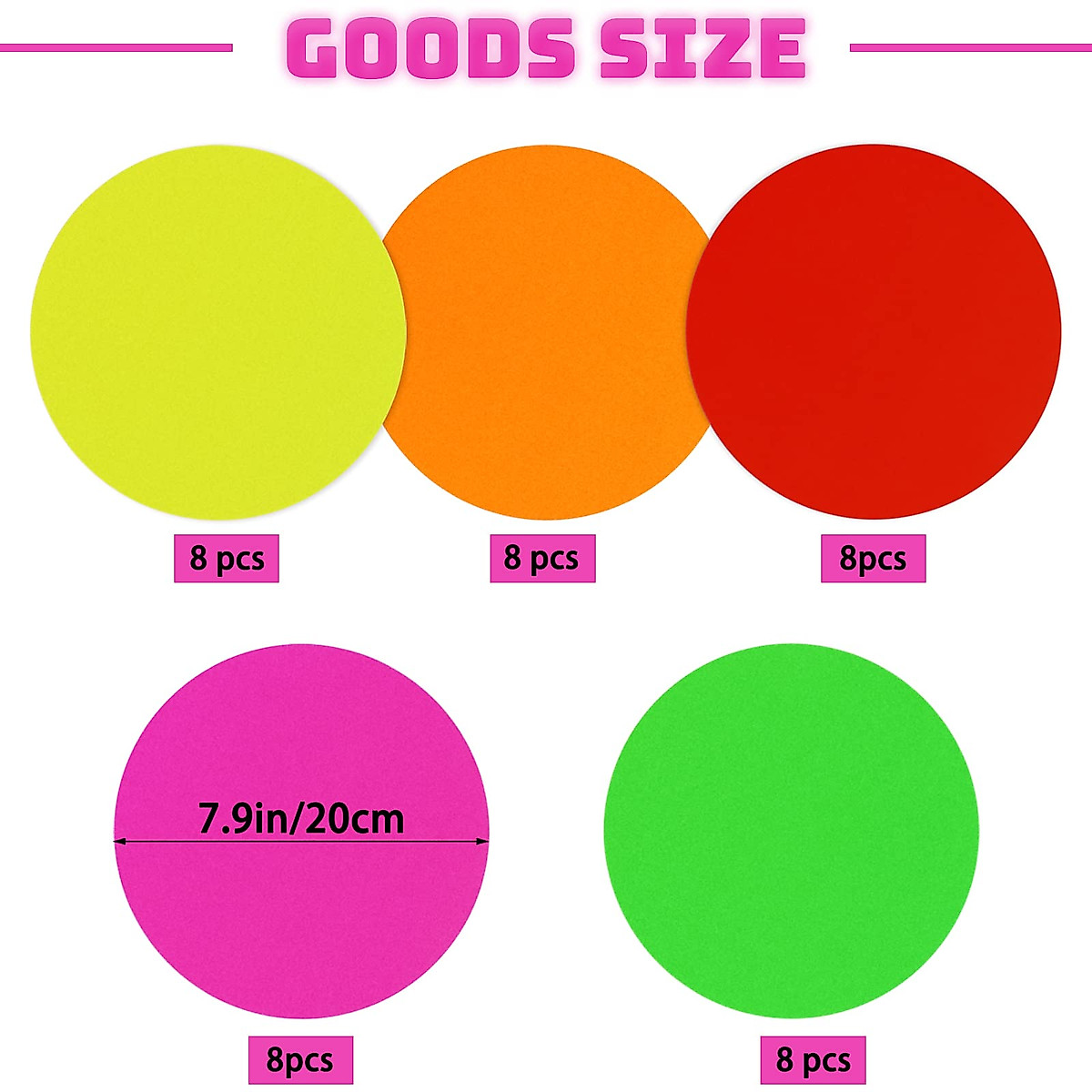 Tecmisse Neon Papers Bulk, Pack of 40, Glow Party Supplies and Decorations Circle Neon Cardstocks for DIY Dance Floor Twister Game, Black Light Neon Wedding Birthday Party Favors