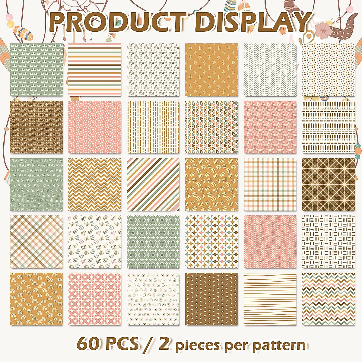 JarThenaAMCS 60Pcs Boho Cotton Fabric Bundles Boho Rainbow Heart Sun Fat Quarter Colorful Quilting Patchwork for DIY Handmade Sewing Crafting, 10 x 10 Inch