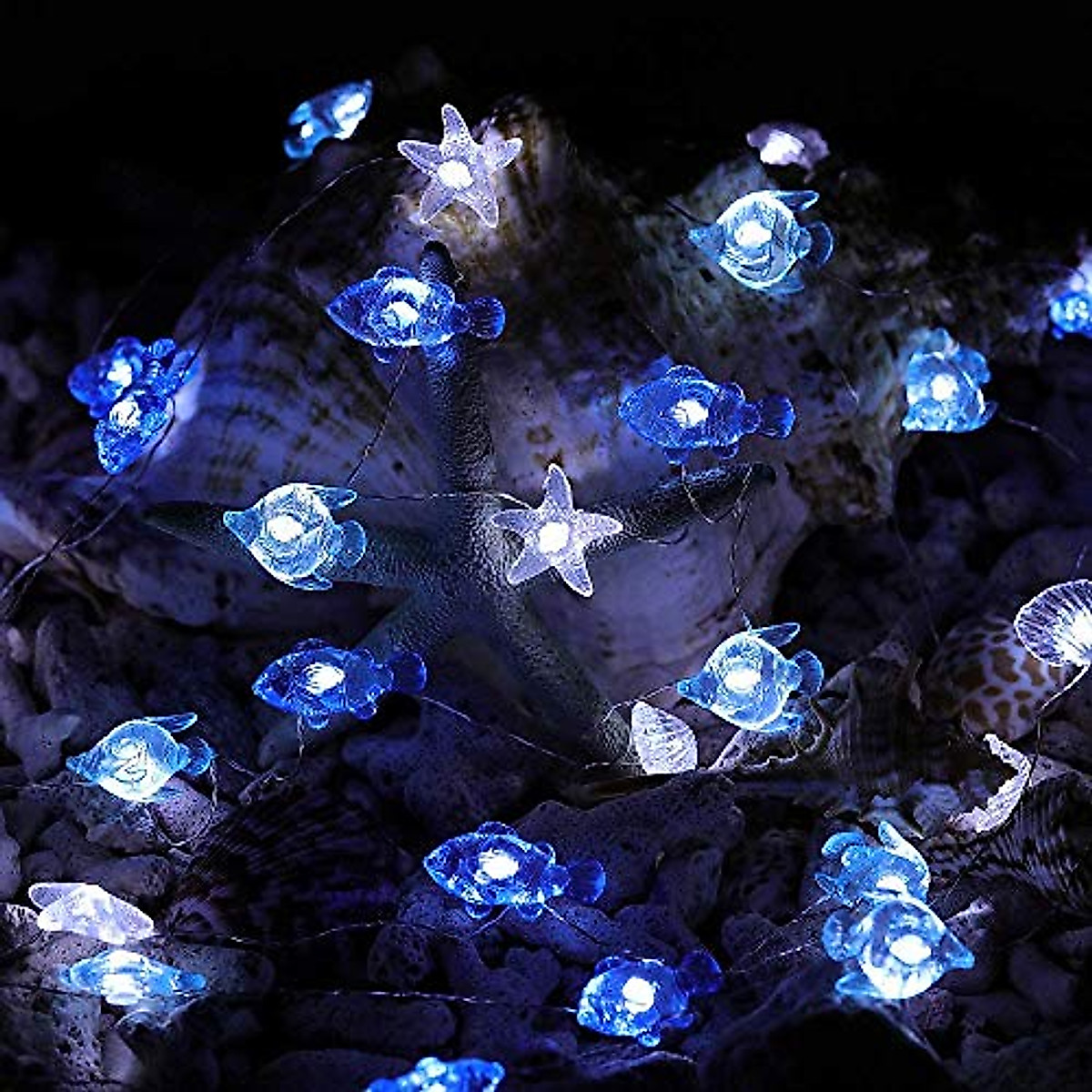Seafish Shell Decorative String Lights 13.1 Ft 40LED Weatherproof Battery Operated 8 Modes Fairy Lights for Holiday Parties Bedrooms Weddings Gardens(Seafish Shell)