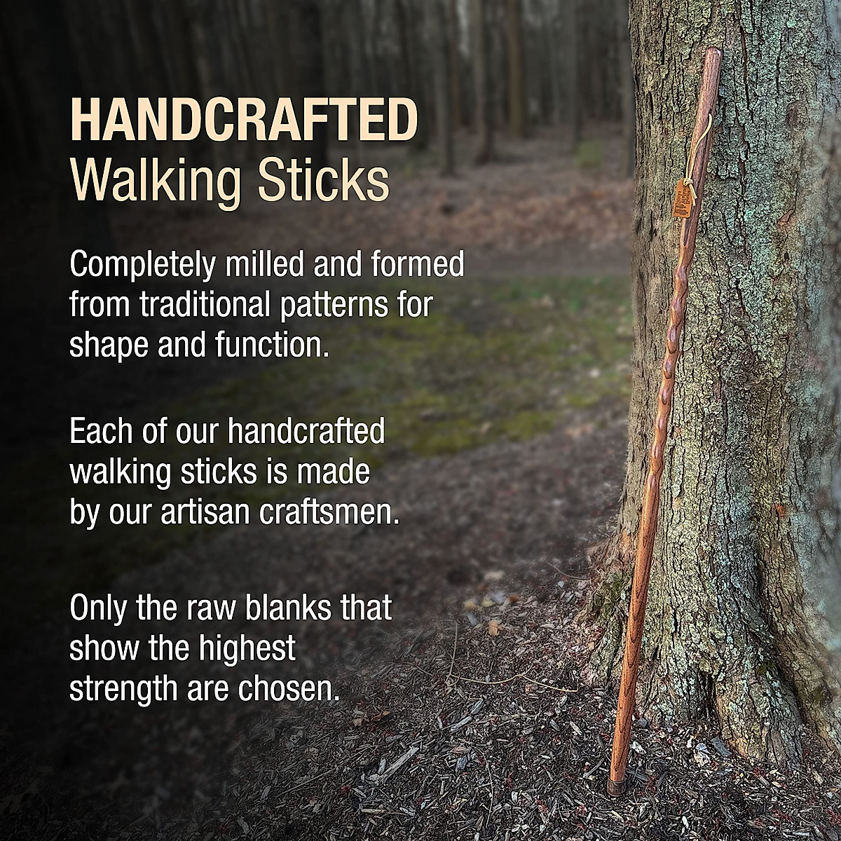 Brazos Handcrafted Wood Walking Stick, Twisted Oak, Backpacker Style Handle, for Men & Women, Made in the USA, Red, 55"