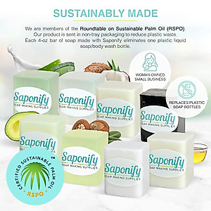 Saponify - Melt and Pour Soap Base Sampler Kit, Silicone Mold, Aloe, Clear, Coconut Milk, Charcoal, Avocado Butter, Olive Oil, White and Shea Butter, 1Lb Each, Variety Pack 1