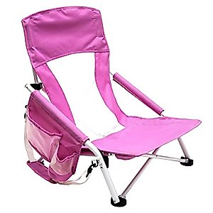 SUNNYFEEL Low Sling Beach Chair, Folding Low Mesh Reclining Back Low Seat Beach Chairs for Adults with Cup Holder,Carry Bag Padded Armrest for Sand Camping Lawn Concert Travel Festival (Pink)