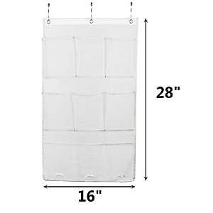 ALYER 9 Pockets Big Mesh Shower Caddy Hanging Bathroom Storage Organizer with 3 Rings (White)