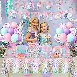 Mermaid Birthday Decorations, 147Pcs Mermaid Party Supplies-Serves 24 with Mermaid Plates and Napkins Tablecloth and Birthday Banner Balloons for Mermaid Theme Party Decorations