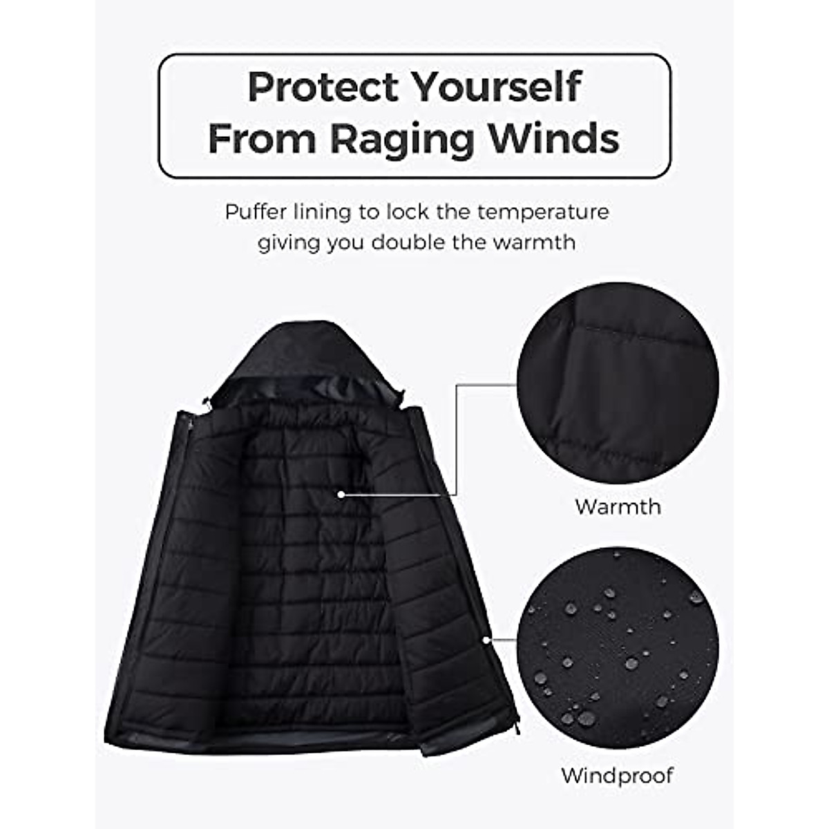 Wantdo Men's Ski Jacket Winter 3 in 1 Coat With Detachable Puffer Coat Black M
