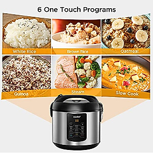 COMFEE' Rice Cooker, 6-in-1 Stainless Steel Multi Cooker, Slow Cooker, Steamer, Saute, and Warmer, 2 QT, 8 Cups Cooked(4 Cups Uncooked), Brown Rice, Quinoa and Oatmeal, 6 One-Touch Programs