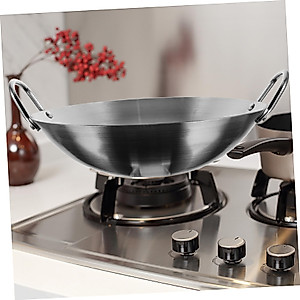 EXQUIMEUBLE Traditional Wok Jaese Bbq Round Baking Outdoor Traditional Chinese Stir Fry Stovetop Fryer Silver Premium Gadget Stainless Steel Wok Pot