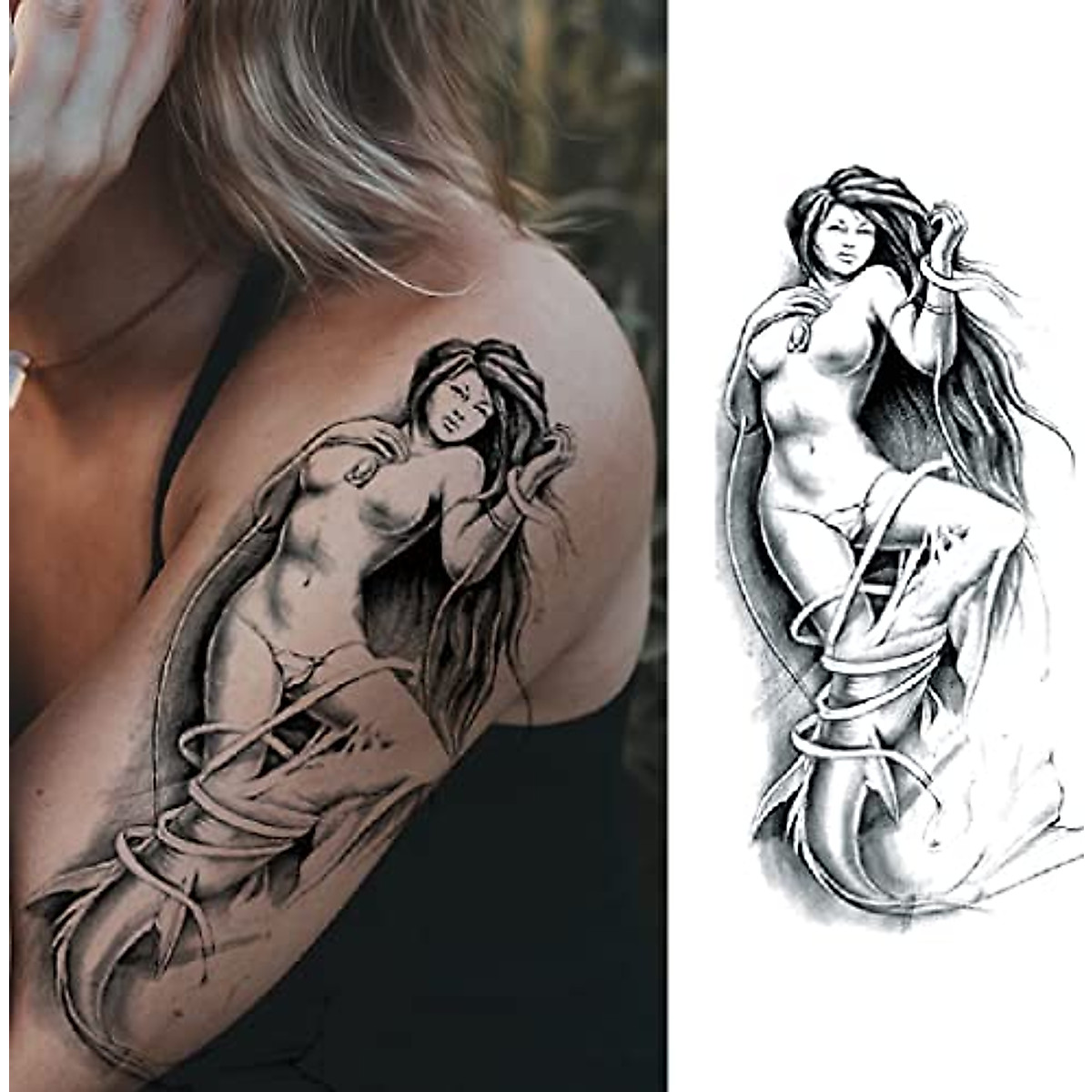 YAKAGO 13 Pieces Mermaid Temporary Tattoos For Women Girls Waterproof Fake Tattoo Stickers