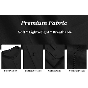 COOFANDY Men's Cuban Guayabera Shirt Long Sleeve Linen Cotton Shirt Hippie Beach Button Down Casual Shirts Black