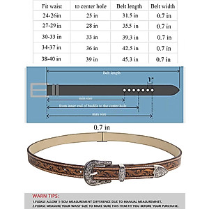 TOPACC Girls Western Belts for Women Brown Cowgirl Belt Cowboy Floral Embossed Thin Skinny Belt for Jeans Dresses Country Concert Outfit