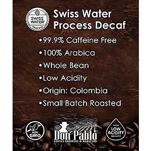 2LB Don Pablo Colombian Decaf - Swiss Water Process Decaffeinated - Medium-Dark Roast - Whole Bean Coffee - Low Acidity - 2 Pound (2 lb) Bag