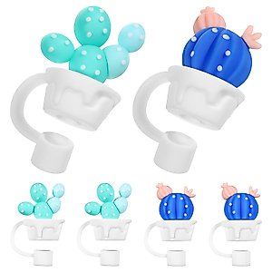 ABOOFAN 6pcs Silicone Straw Tips Cover Reusable Drinking Straw Tips Lids Cute Cactus Shape Straw Plugs for Straws