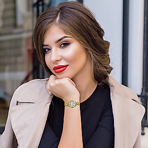 JewelryWe Women's Easy Reader Analog Watch Gold/Silver Plated Elastic Band Wristwatch