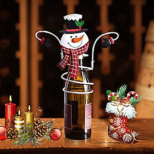 Christmas Holiday Wine Bottle Glass Holders, Christmas Decoration Racks, Snowman Santa Gnome Organizer Rack, 1 Wine Bottle and 2 Glasses Home Kitchen Desktop (Snowman)