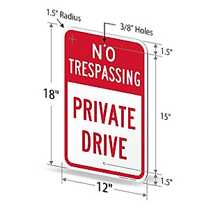 SmartSign No Trespassing Private Drive Sign - 2 Pack, 18 x 12 inch, 2mm Aluminum Composite, Pre-Drilled Holes, Red and White, Made in USA