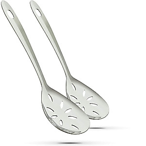Ram Pro Stainless Steel Slotted Serving Spoon Mirror Finish Perfect for Buffets and Family Style Dinners Features Handle with Hole for Easy Hanging (Pack of 2)