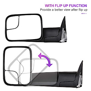 INEEDUP Towing Mirrors Fit for 94-01 for Dodge for Ram 1500 2002 for Dodge for Ram 2500/3500 Tow Mirrors with Left and Right Side Manual Adjusted No Heated No Signal Textured Manual Flip Up Function