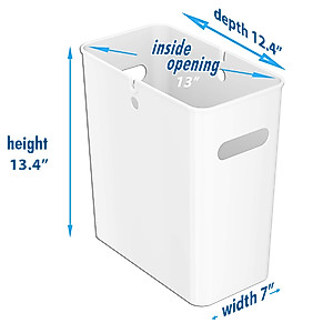 iTouchless SlimGiant 4.2 Gallon Slim Garbage Bin with Handles, 16 Liter Plastic Small Trash Can Hanging Wastebasket, Magazine/File Folder Storage Container for Home, Office, Bathroom, Kitchen, White