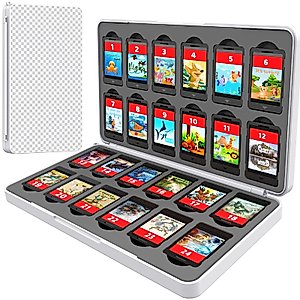 CYKOARMOR Switch Game Card Case Holder - Storage 24 Games & 24 Micro SD Card, Case Organizer Cartridge for Nintendo Switch/OLED/Lite, Hard Shell, Magnetic Closure, Soft Rubber, Plaid Grey White
