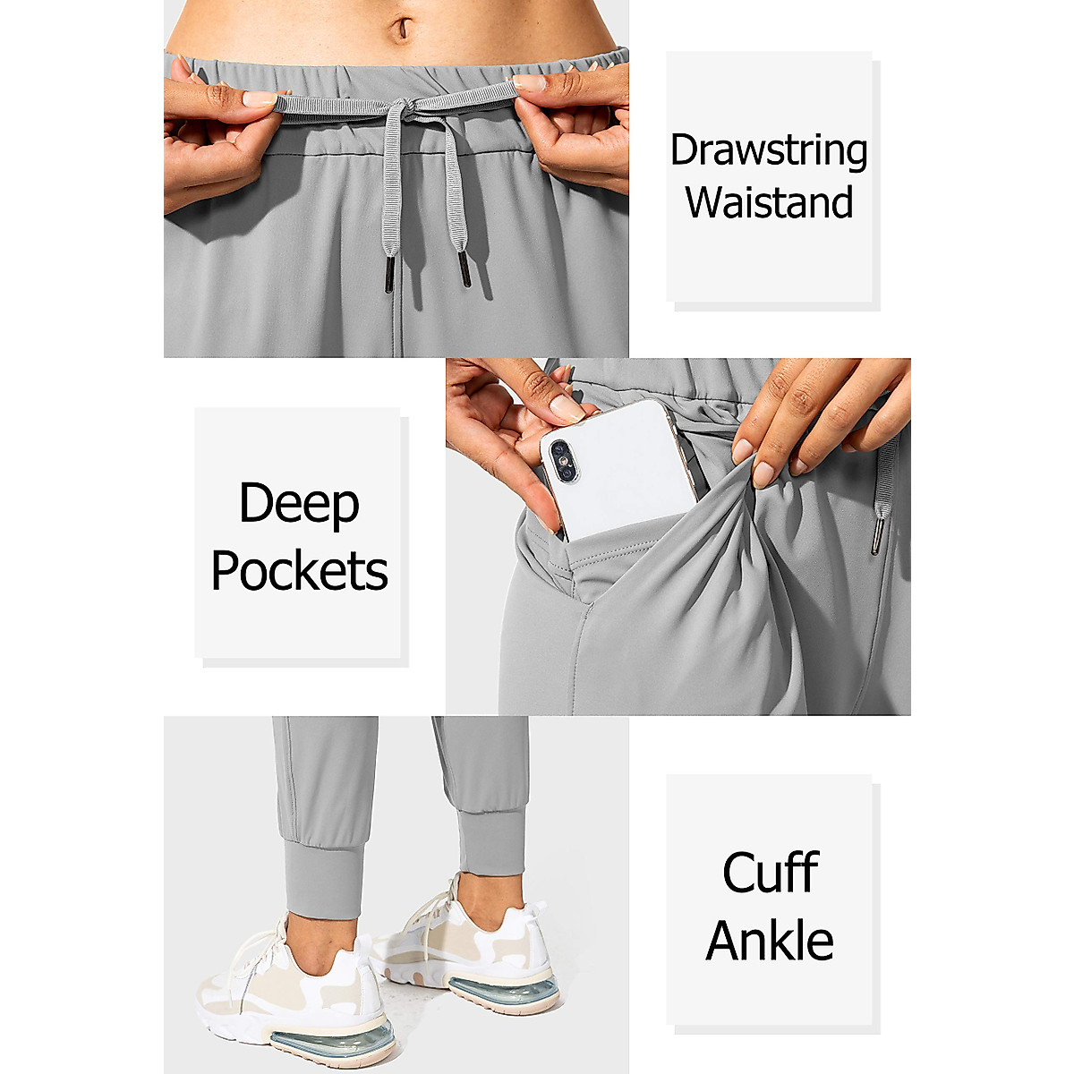 SANTINY Women's Joggers Pants Pockets Drawstring Running Sweatpants for Women Lounge Workout Jogging(Light Grey_L)