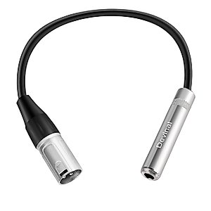 Devinal XLR Male to 1/4" Female calbe, 3 Pin Male to 6.35mm Socket Audio Cord, XLR Plug to TS/TRS Quarter inch Adapter Connector Converter Metal Construction 1 feet (30 cm)