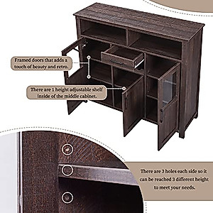 Goohome 47.20" Wine Rack, Retro Style Kitchen Sideboard Cabinet Buffet Table with Storage Drawers & Adjustable Shelves, for Living Room Entryway, Espresso