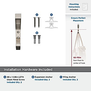 Amerock H37003G10 | Emerge Double Prong Decorative Wall Hook | Satin Nickel Hook for Coats, Hats, Backpacks, Bags | Hooks for Bathroom, Bedroom, Closet, Entryway, Laundry Room, Office