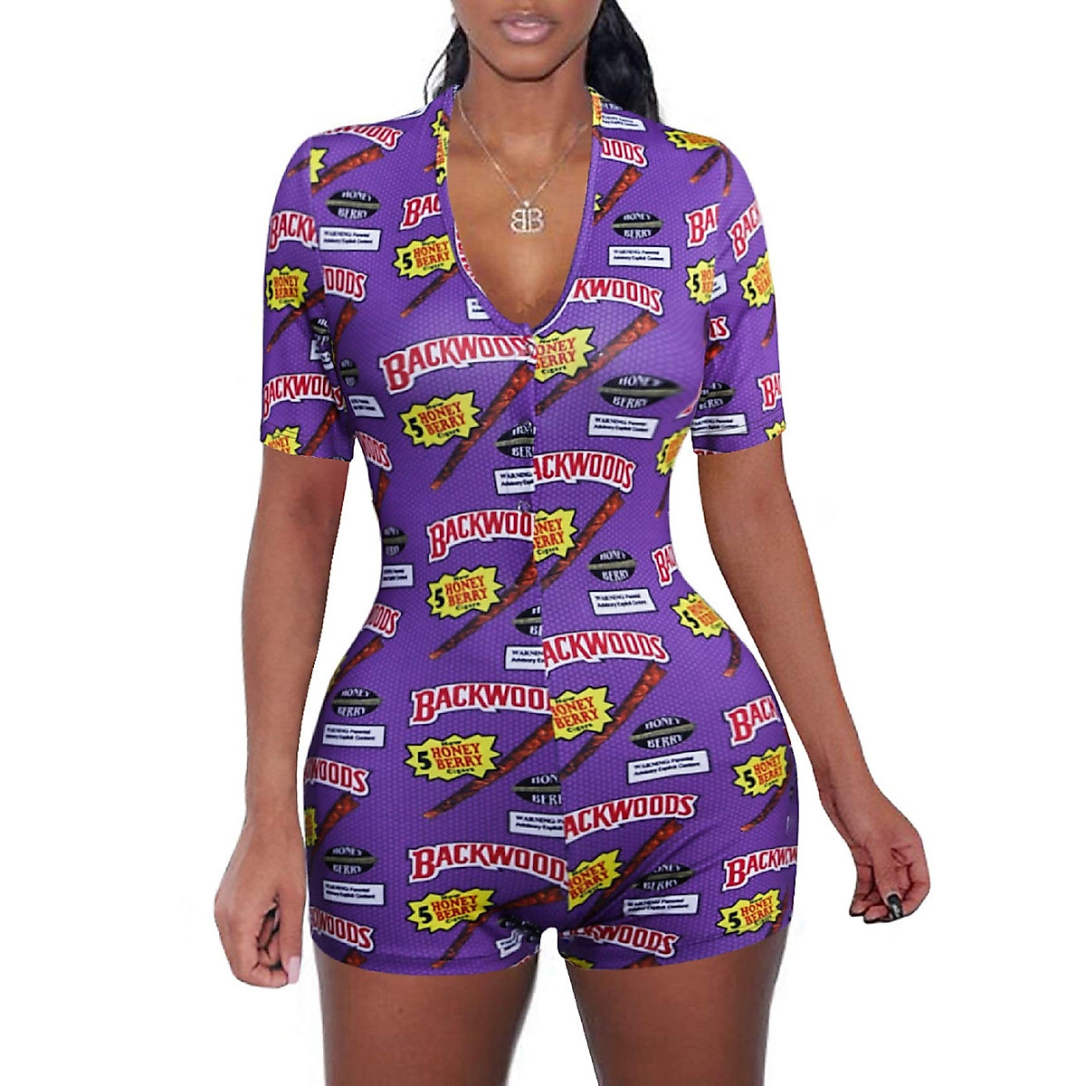 MissShorthair Short Sleeve Onesies for Women, Onesie Pajamas for Women Shorts (Backwoods Purple, XL)…