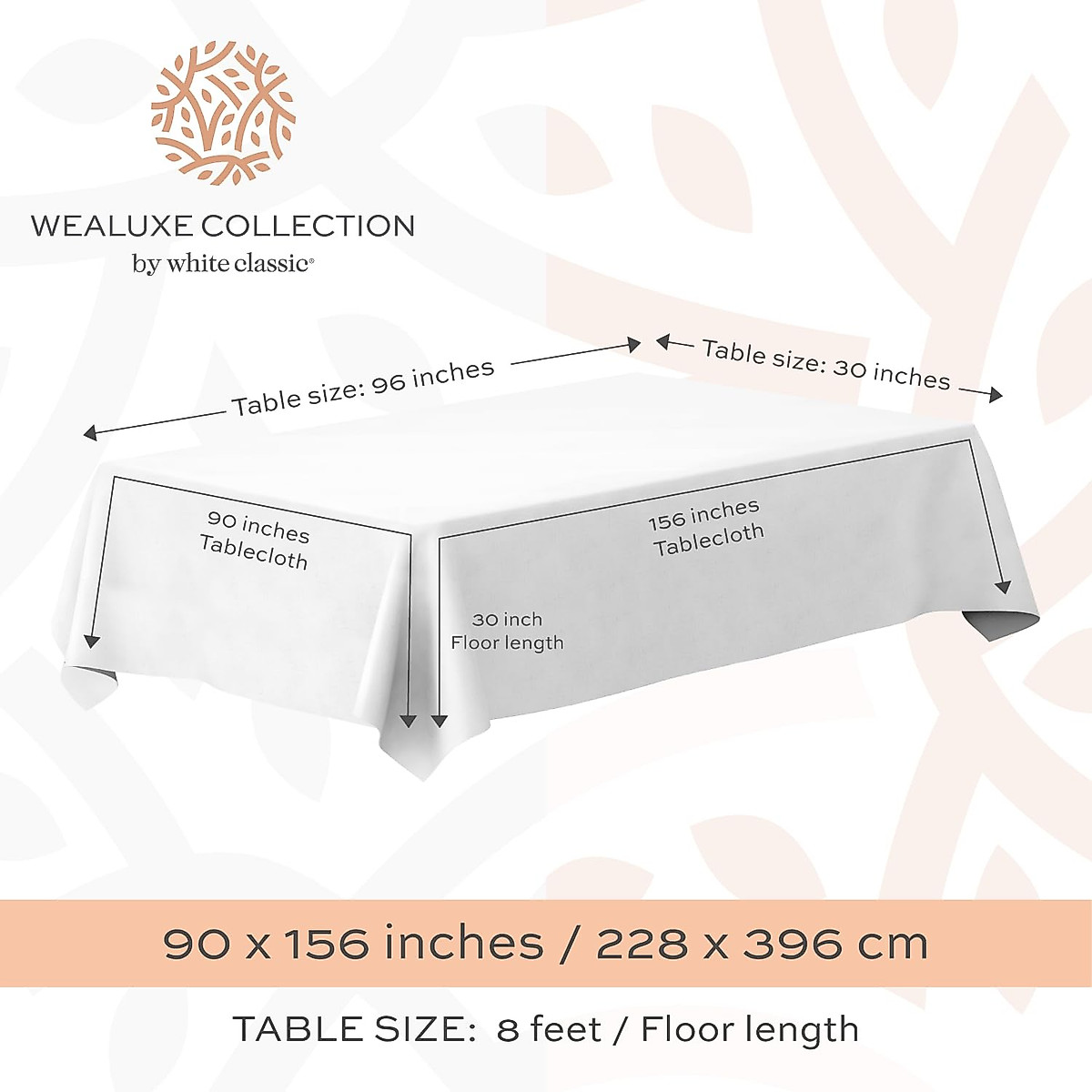 Classic White Tablecloth 90x156 - White Table Clothes for 8 Foot Rectangle Tables, 200 GSM Stain and Wrinkle Resistant Washable Fabric [2 Pack]