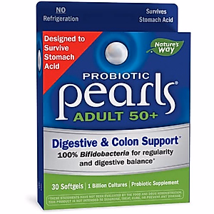 Nature's Way Probiotic Pearls for Men and Women 50+, Digestive and Colon Health Support* Supplement, 30 Softgels